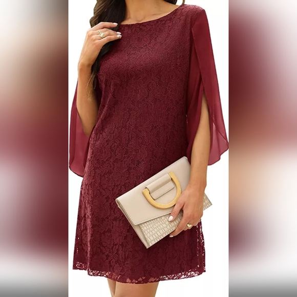 Cooan | Dresses | Nwt Cooan Elegant Red Lace Dress Sheer Sleeves Size ...